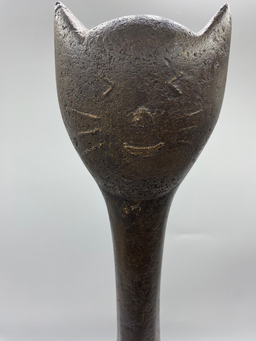 MCM Stylized Large Cat Statue With Curled Metal Tail, Cat Sculpture ...