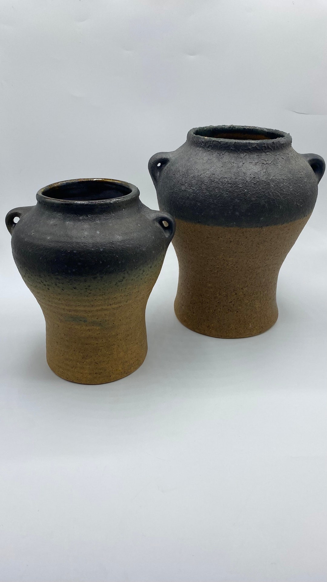 Vintage Two Tone Lava Glaze Pottery Stoneware Urn Vase With Double ...