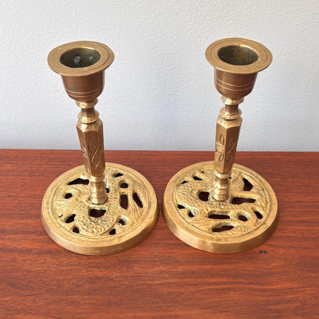 Vintage Brass Chinese Dragon Candlestick Holders: 5" X 3" - Etsy