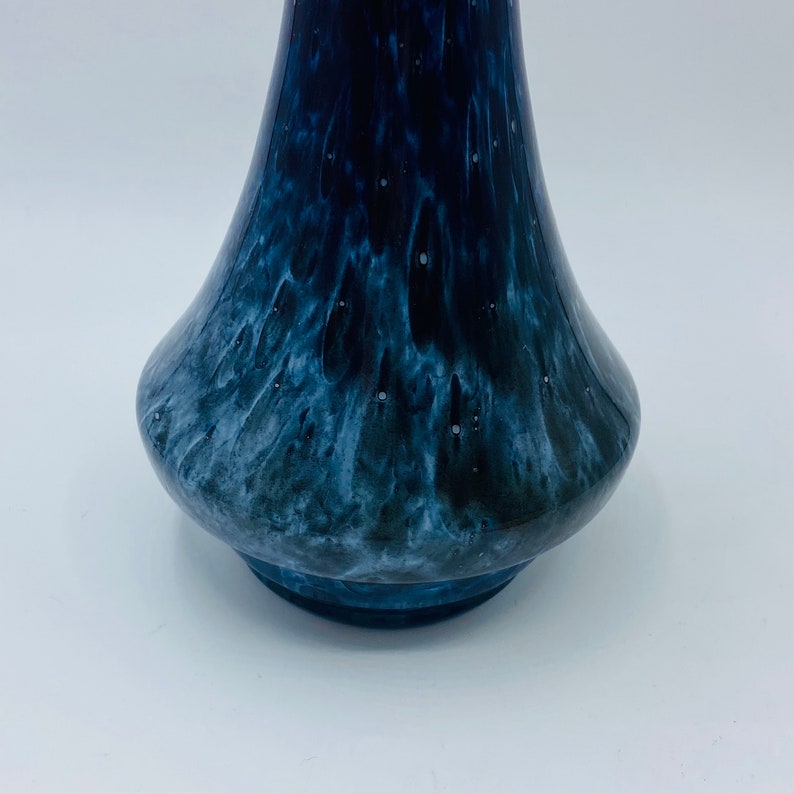 Vintage Art Glass Makora Krosno Poland Blue Bubble Bottle Vase With ...