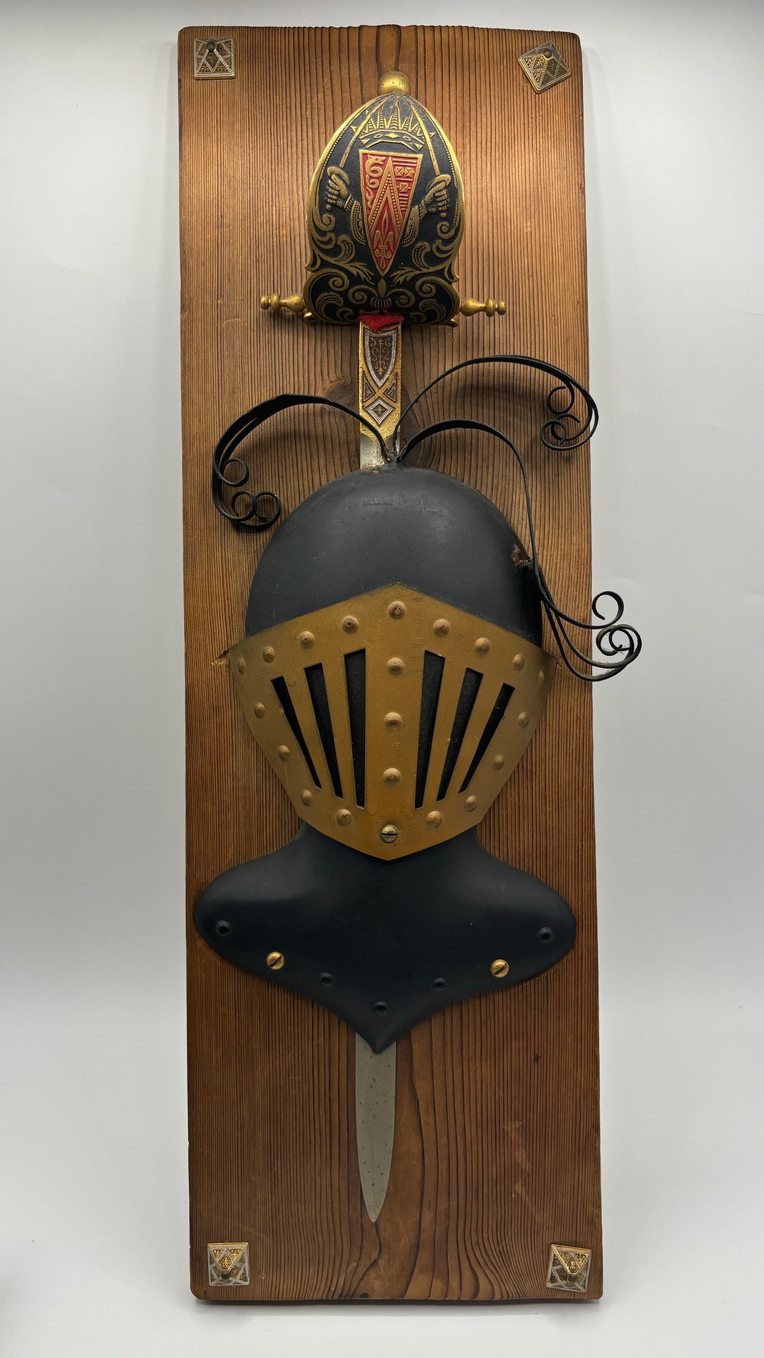 Vintage Knight Helmet & Sword Wall Hanging Plaque, Knight Armory Shield ...