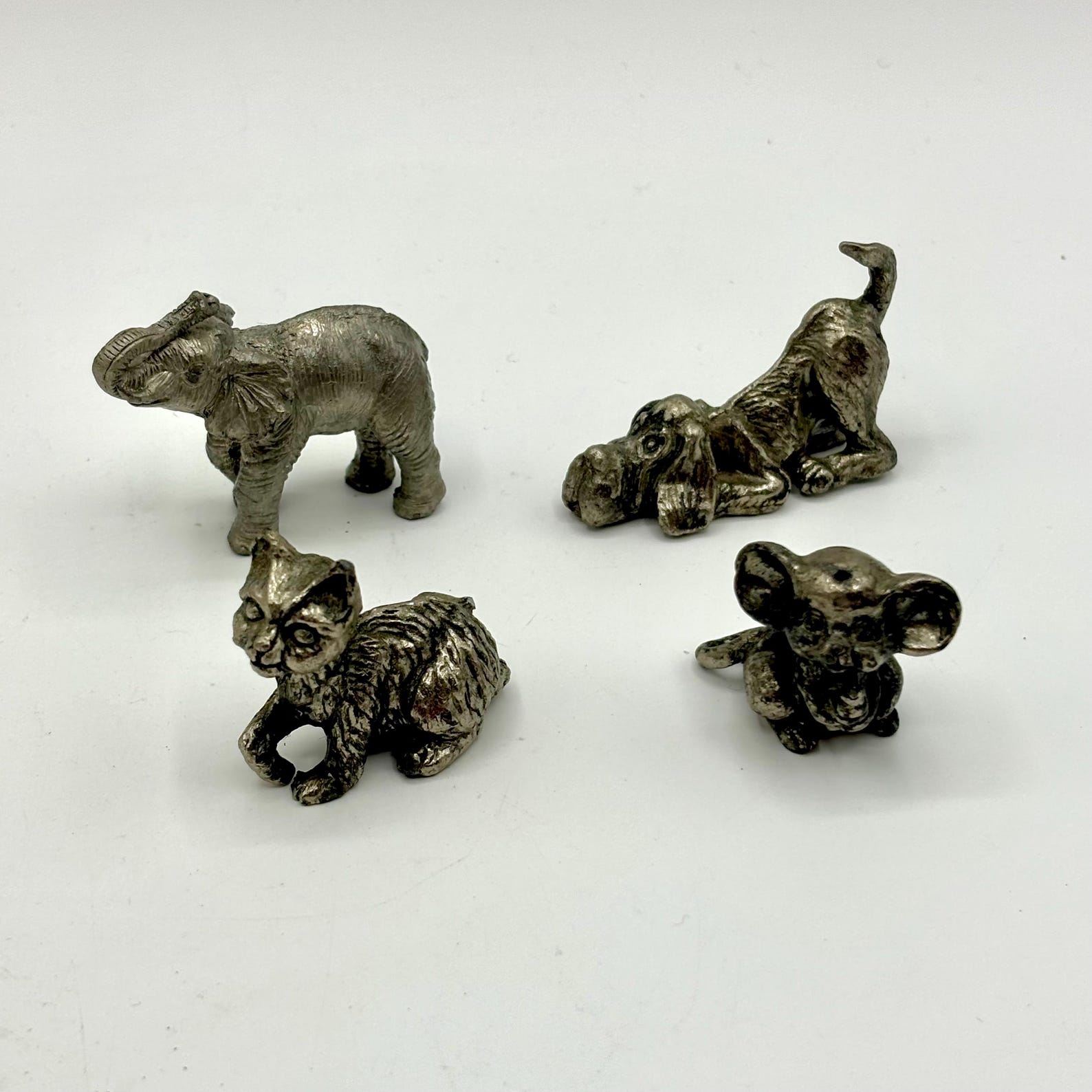 Vintage Pewter Miniature Animals Figurine Loy, Pewter Hound Dog, Kitten ...