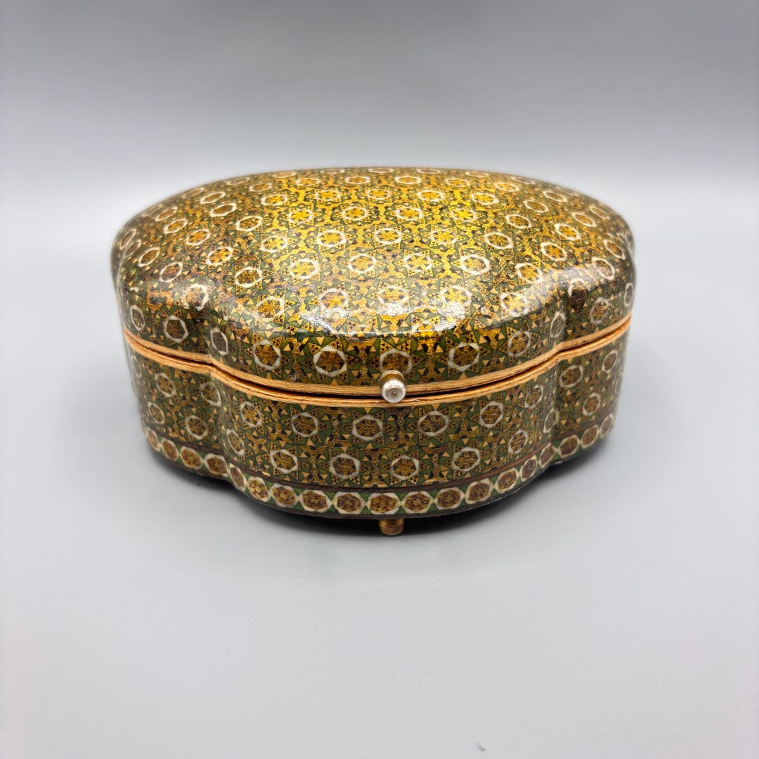 Vintage Persian Khatam Inlay Star Design Hinged Trinket Jewelry Box ...