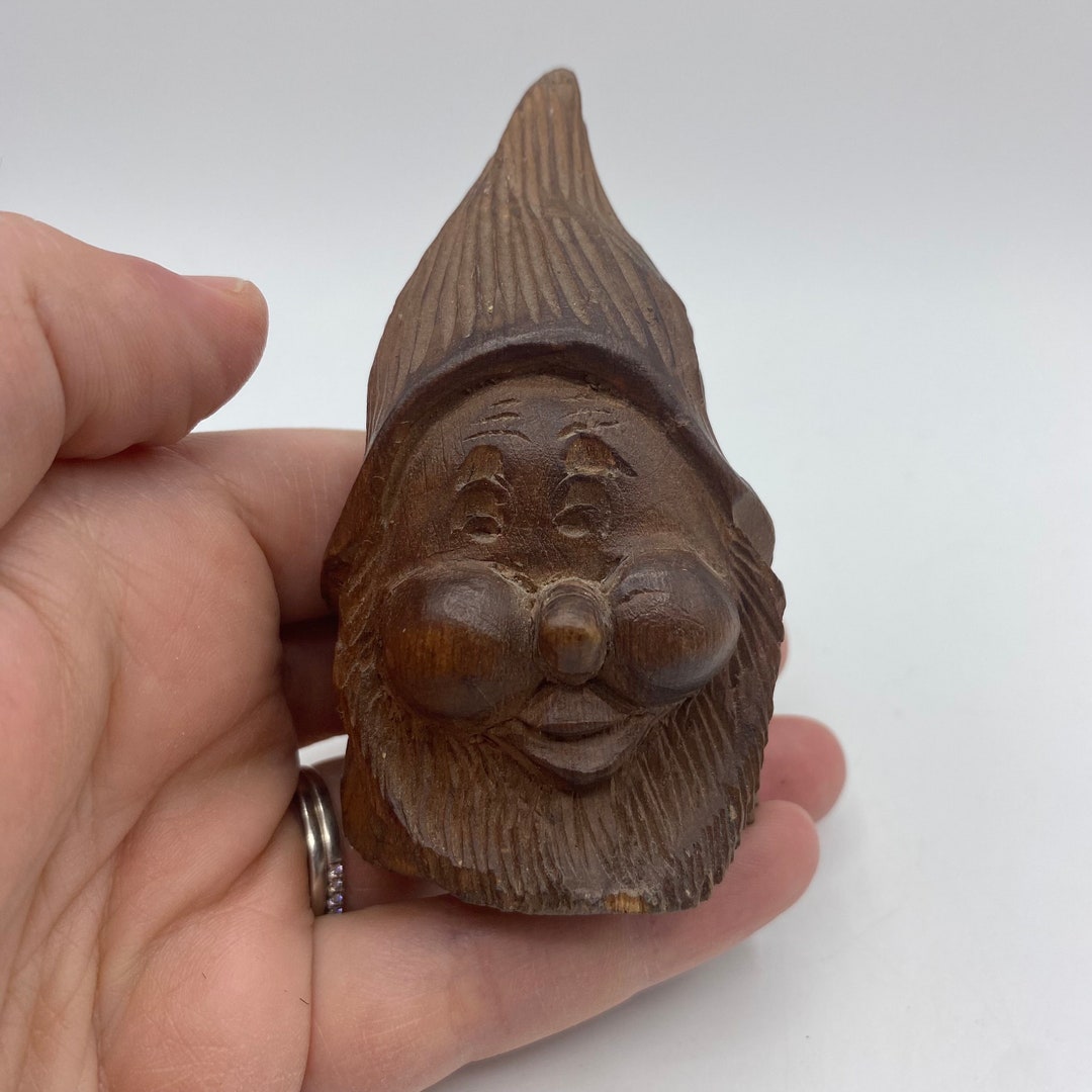 Vintage Carved Wood Black Forest Gnome Figurine, Snow White Dwarf Wood ...