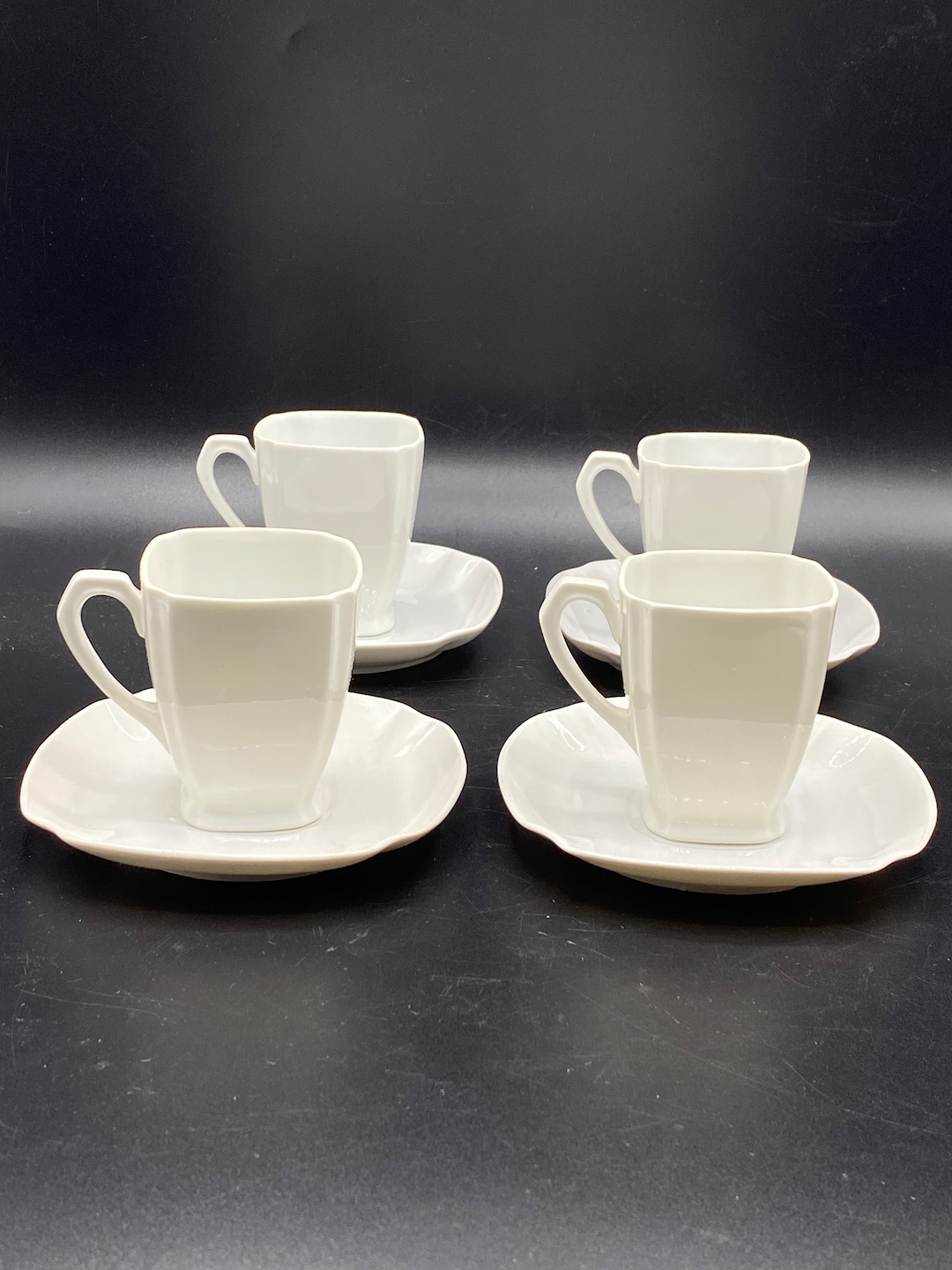 Vintage Art Deco Style White Porcelain Espresso Tea Cup and Saucer Set ...