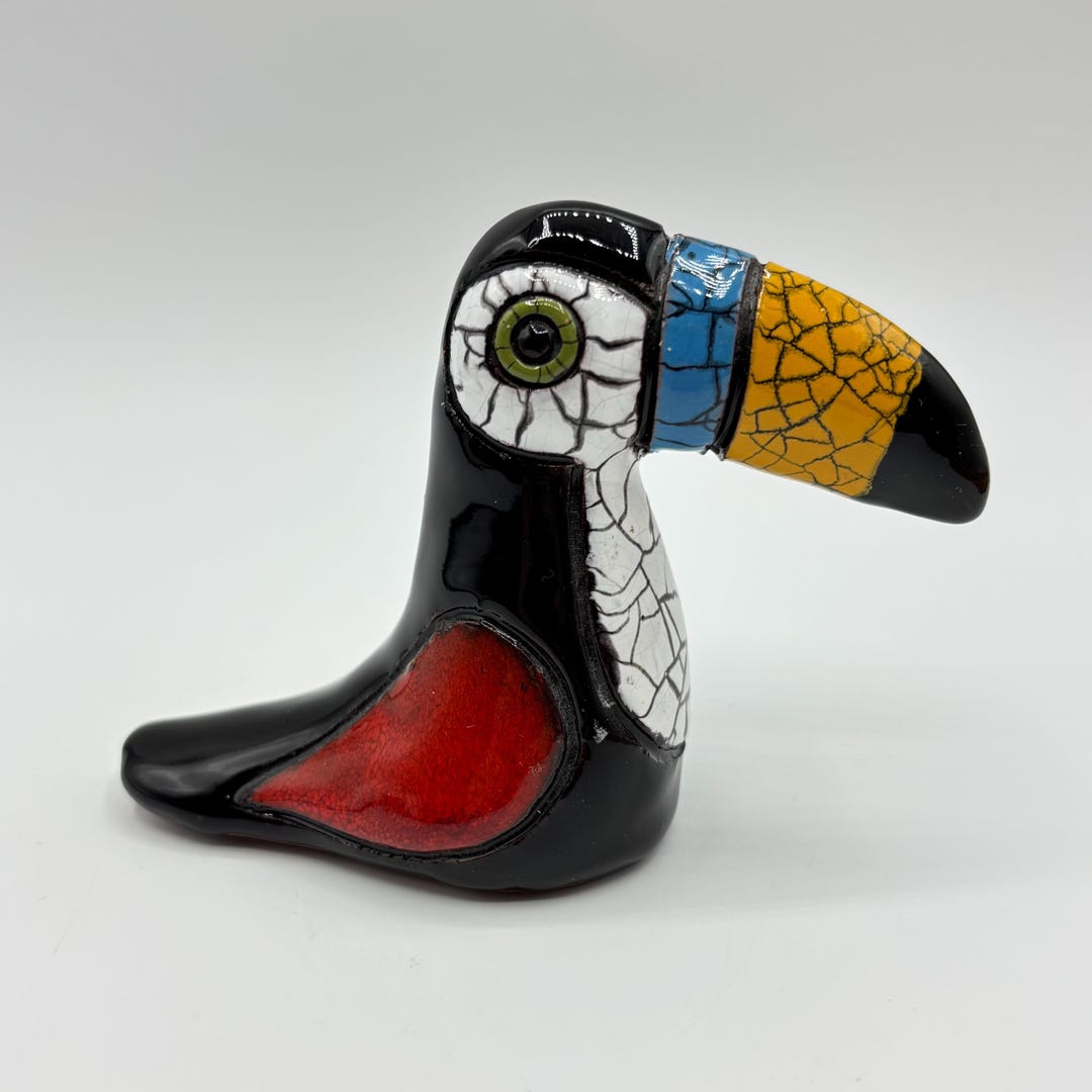 Vintage Redware Pottery Toucan Figurine With Crackle Finish, Folk Art ...
