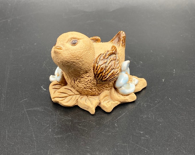 Vintage Sculpted Clay Bird Figurine With Blue Flowers Artist Signed ...