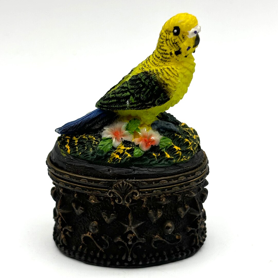 Vintage Parakeet Budgie Bird Resin Trinket Box - Etsy