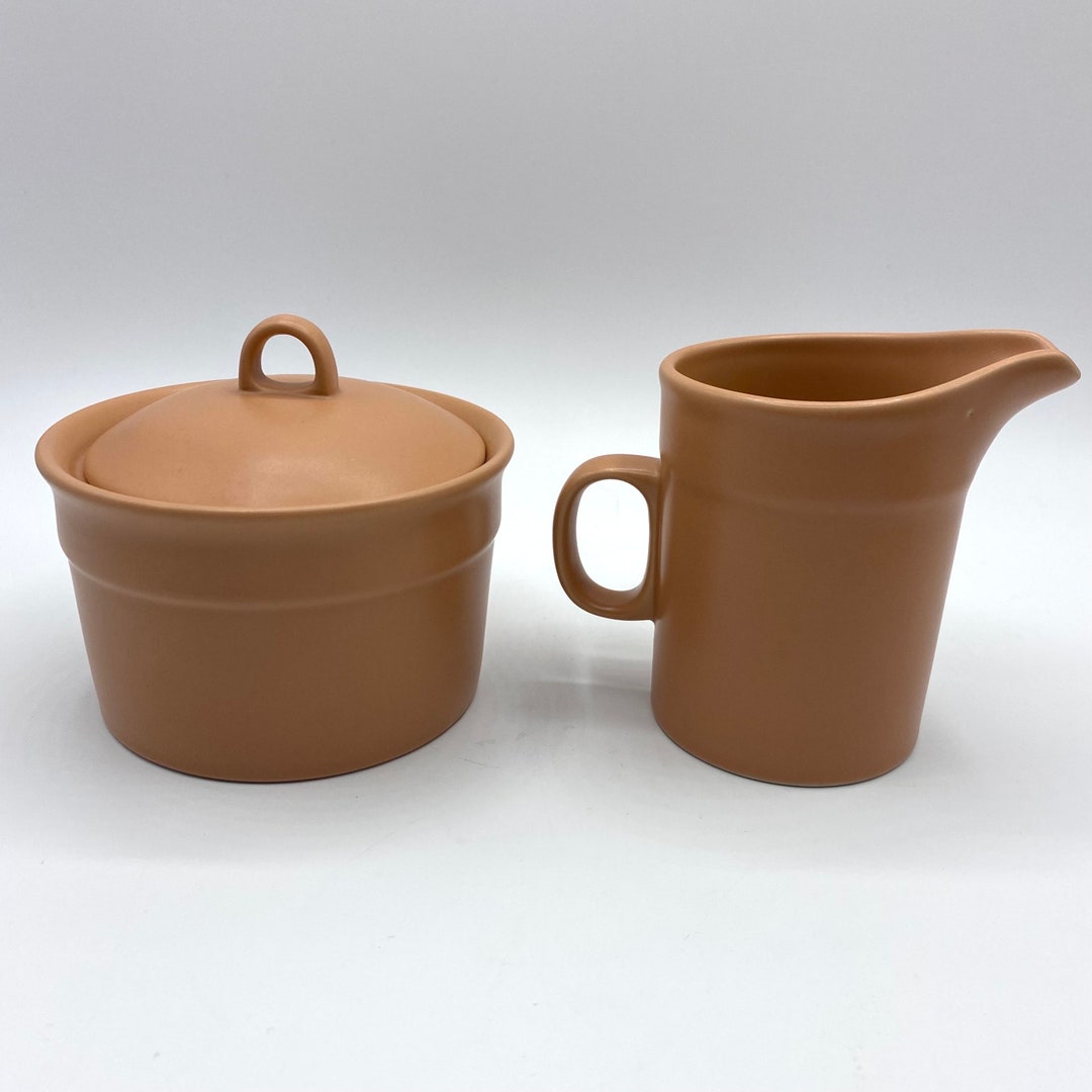 Vintage Mid Century Modern Style Peach Fuzz Ceramic Pottery Cream and ...