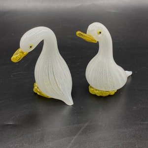 Vintage Venetian Murano Italy White and Gold Latticino Zanfirico Ducks ...
