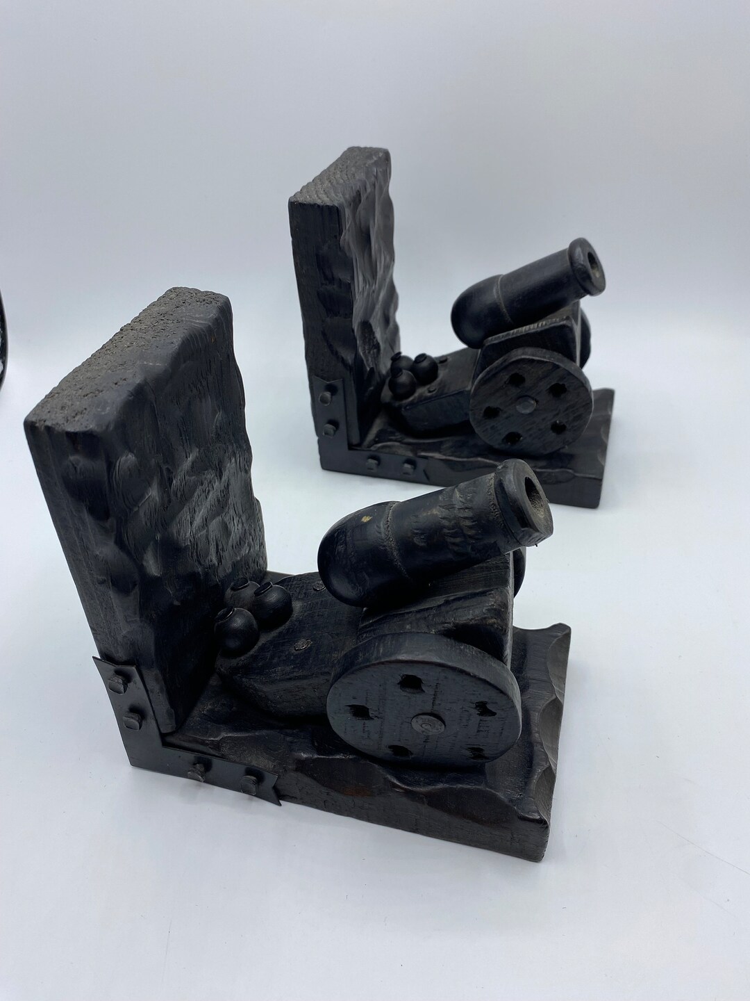 Vintage Wooden Cannon Bookends, Medieval Gothic Rustic Cannon Vintage ...