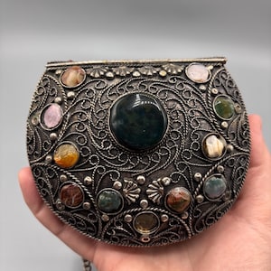 Vintage Sajai Silver Handcrafted Metal Crossbody Purse With Natural ...