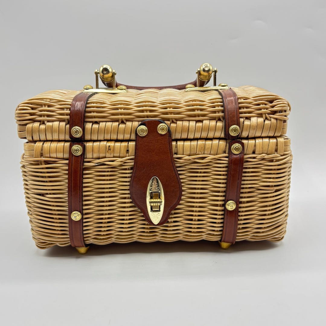 Vintage Woven Wicker Tote Handbag: Boho Plastic Purse, Made in Hong ...