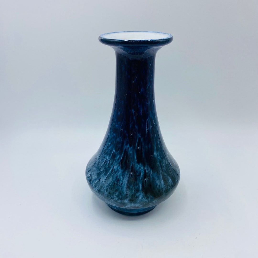 Vintage Art Glass Makora Krosno Poland Blue Bubble Bottle Vase With ...