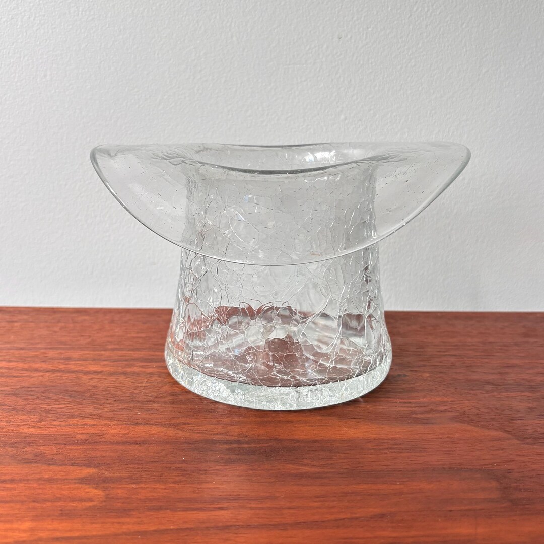 Vintage Blenko Clear Crackle Glass Top Hat Bowl: Art Glass Decor - Etsy