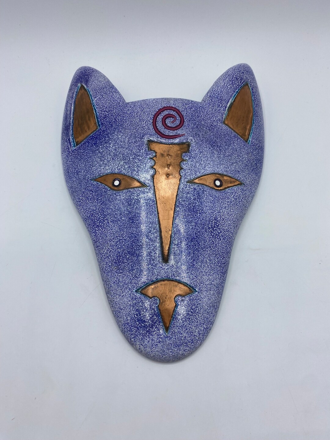 Artisan Handcrafted Fox Face Wall Mask With Copper Inlay and ...