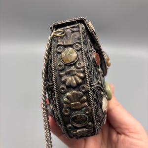 Vintage Sajai Silver Handcrafted Metal Crossbody Purse With Natural ...