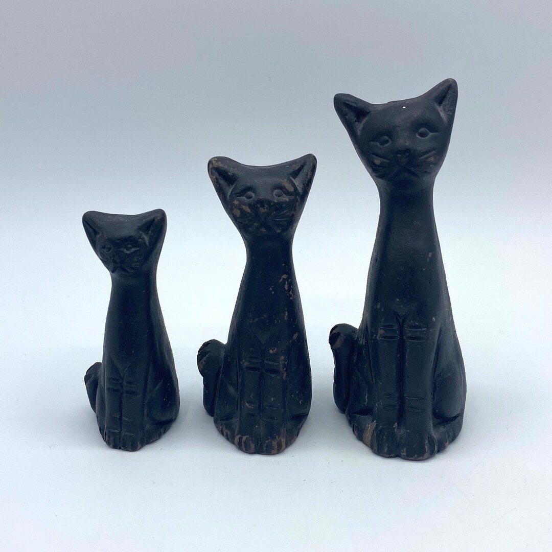 Vintage Red Ware Clay Pottery Cat Family Made in Mexico Set of 3, Trio ...