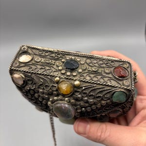 Vintage Sajai Silver Handcrafted Metal Crossbody Purse With Natural ...