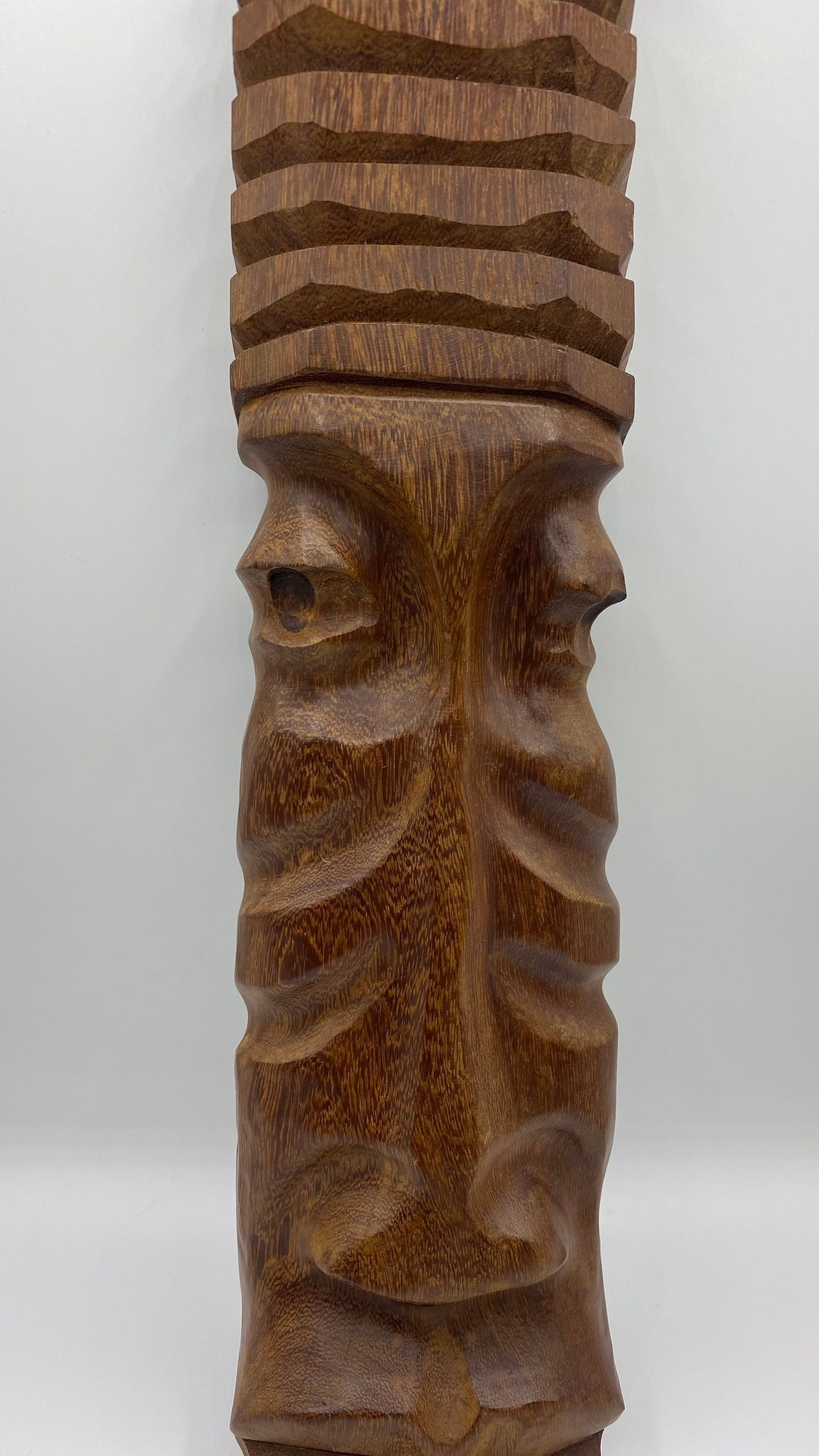 Vintage Carved Tiki Totem Pendant Face Plaque, Hand Carved African Face ...