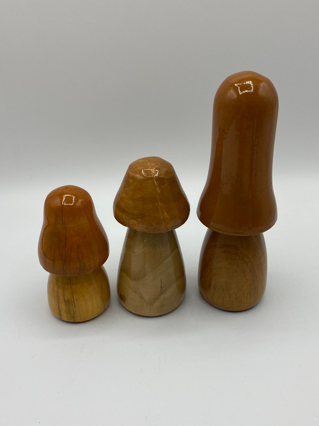 3 Hand Turned Wooden Mushrooms Display Garden Decor Eclectic - Etsy