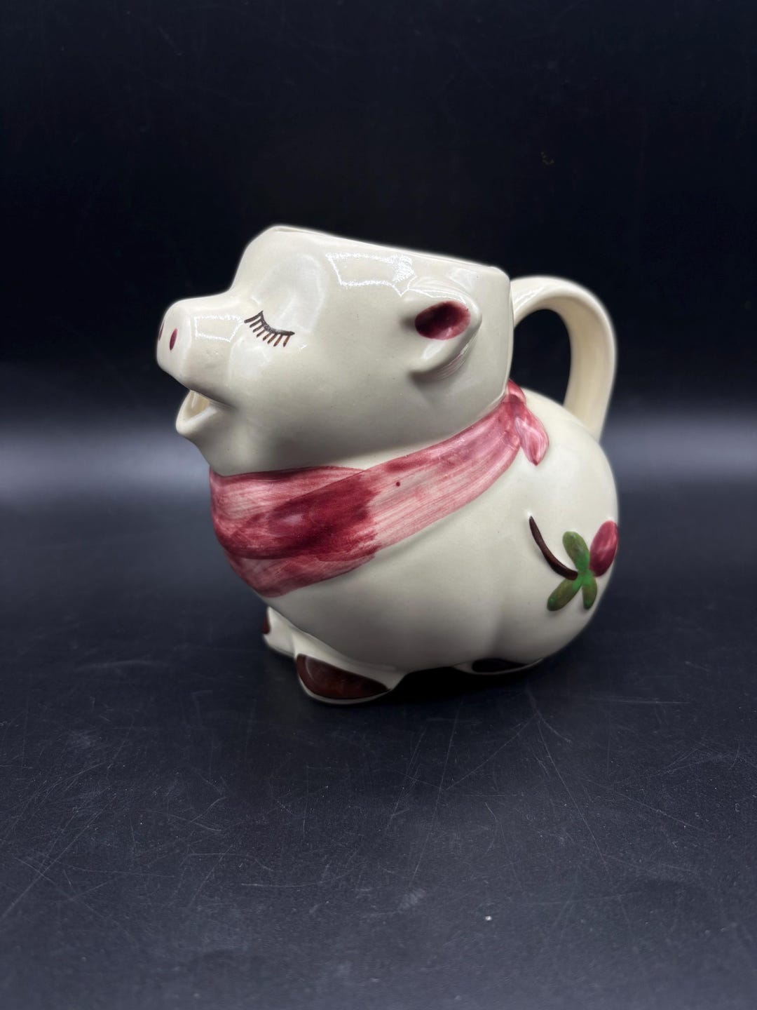 Vintage Shawnee Pottery Smiley Pig With Lashes Creamer Pitcher With Red ...