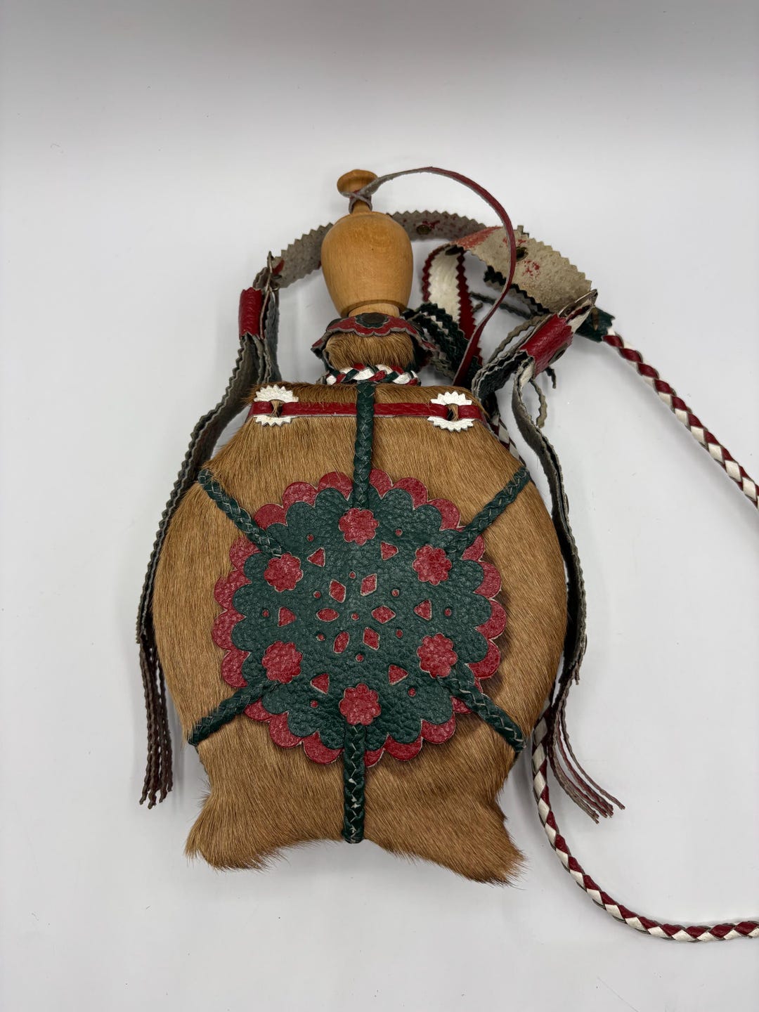 Vintage Large Folk Art Hungarian Flask Horse Hair Canteen Liquor Wine ...