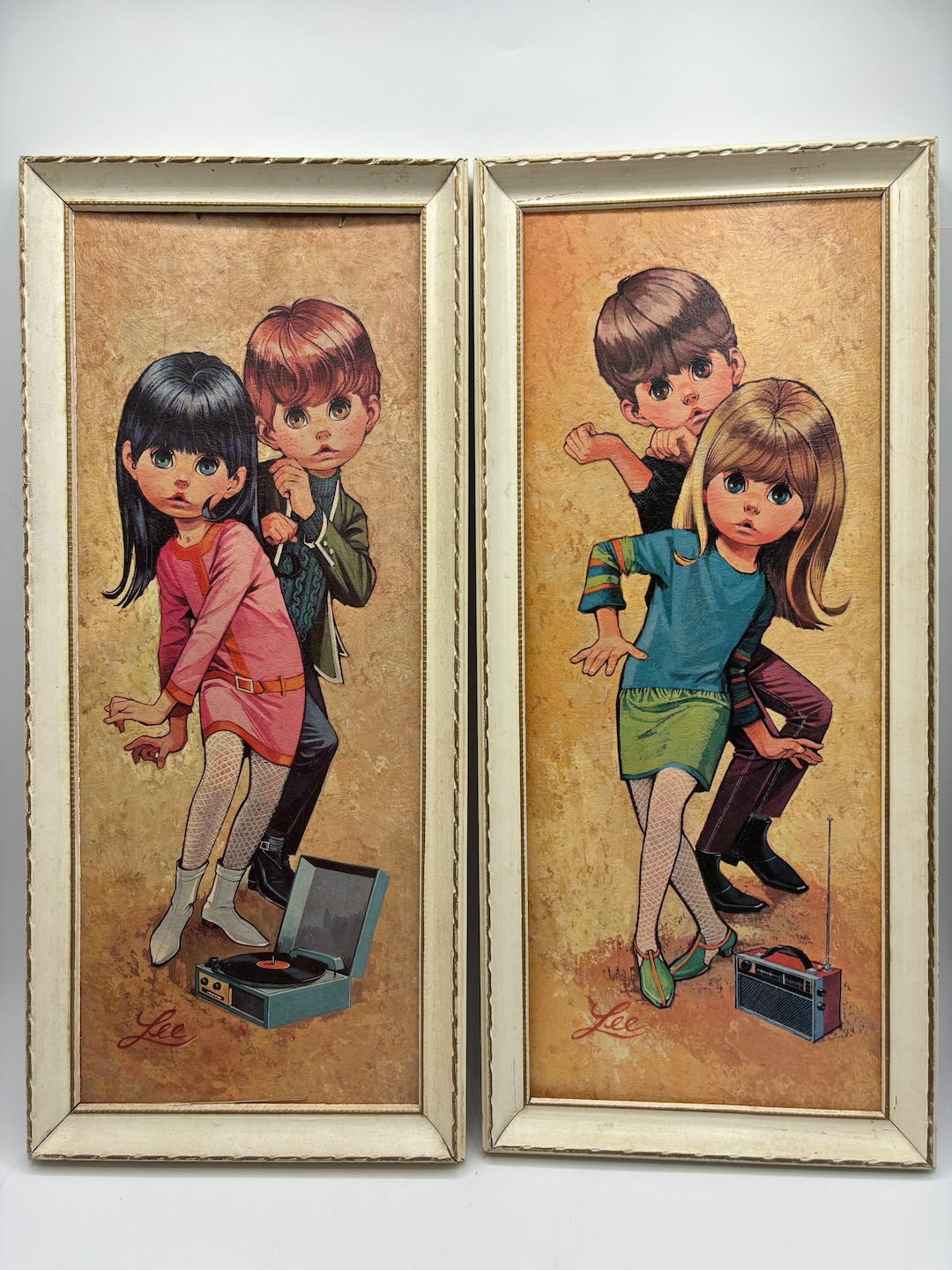 Vintage 1960s Lee Mod Big Eye Go Go Girl and Boy Dancing Framed Art ...