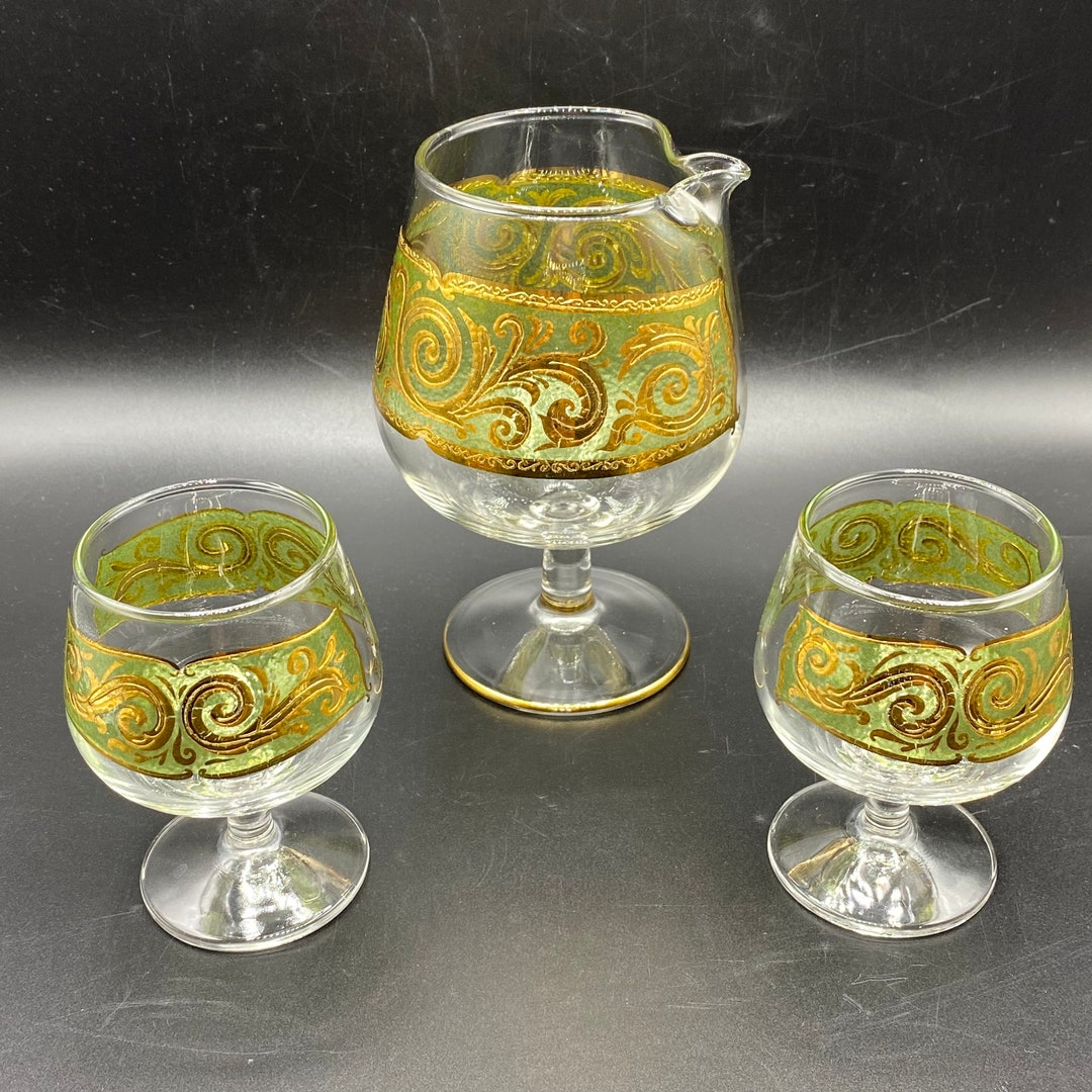 Mid Century Culver Toledo Glass Pitcher With Glasses, Vintage Culver ...