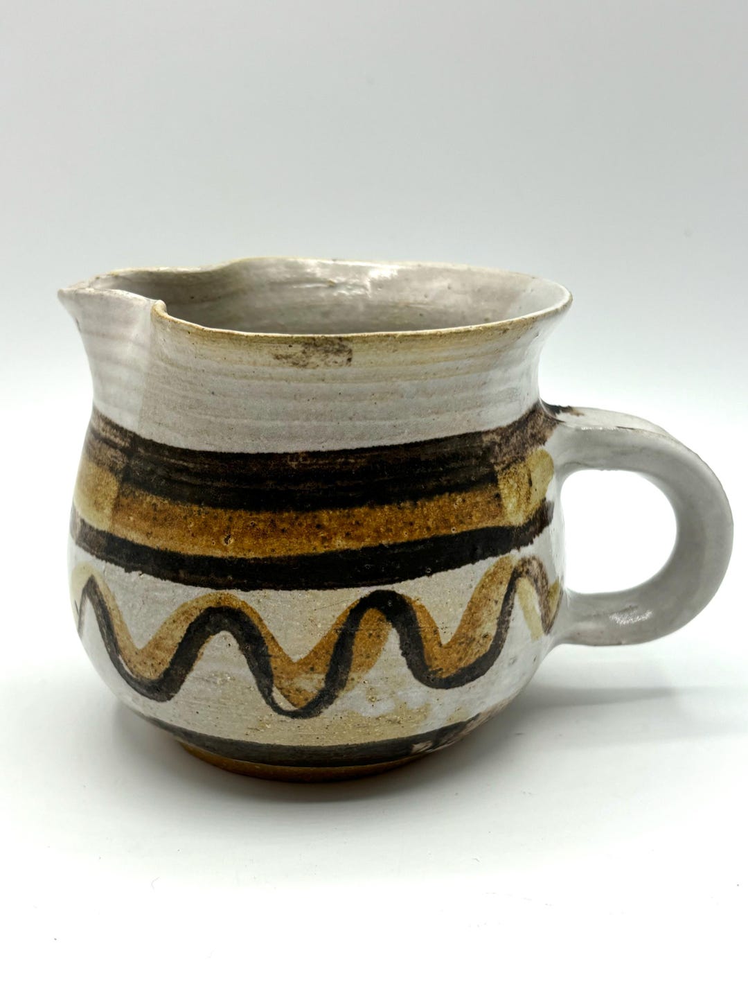 Vintage MCM Studio Pottery Pitcher: 1970s Brown Squiggle Design, Signed ...
