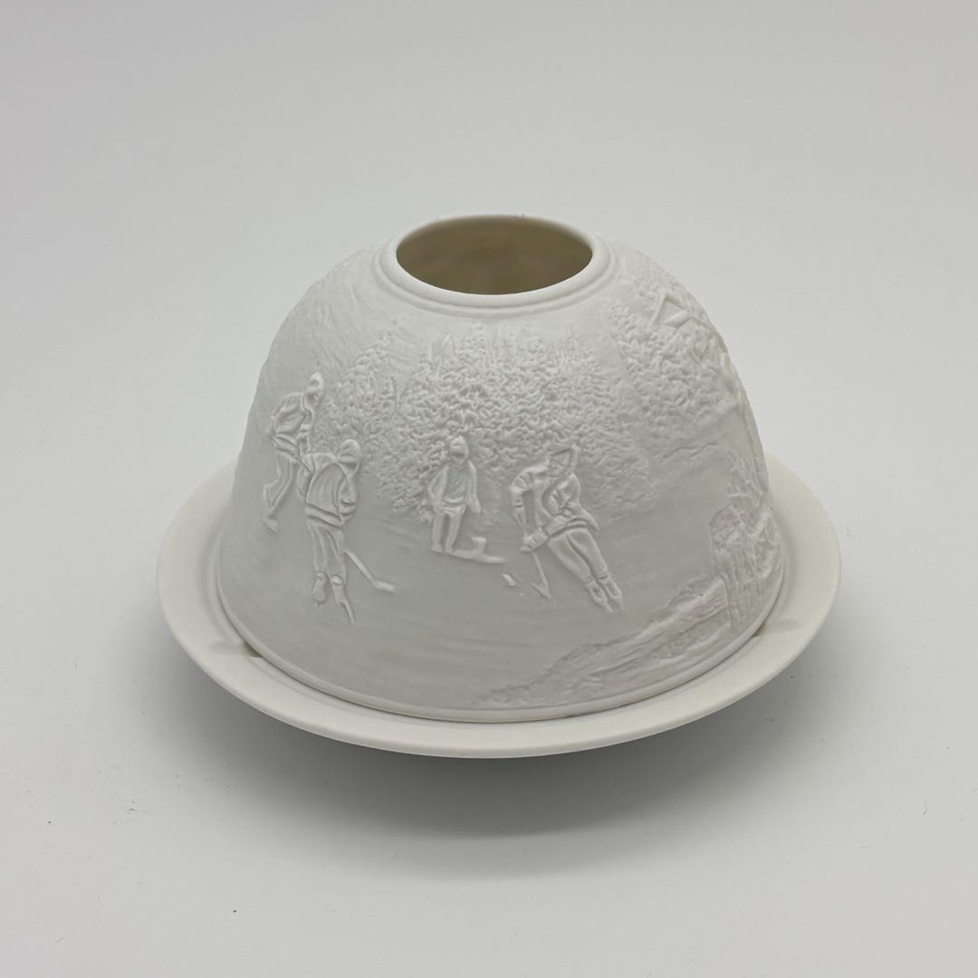 Vintage Winter Hockey Theme Lithopane Fairy Light White Bisque ...