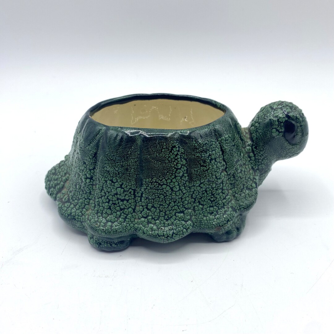 Vintage Green Pottery Figural Ceramic Turtle Planter or Sponge Holder ...