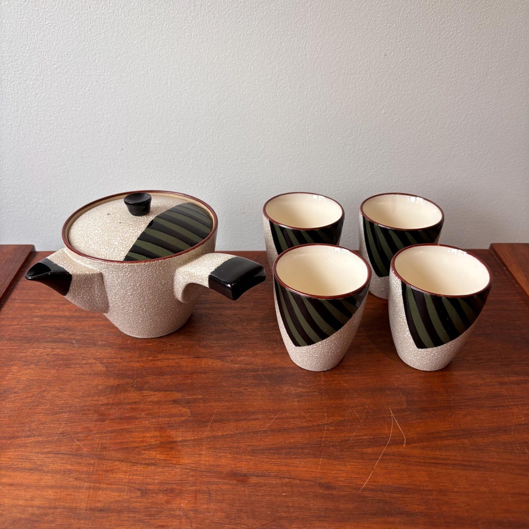 Vintage MCM Japanese Kyusu Teapot Set With 4 Handleless Glasses ...