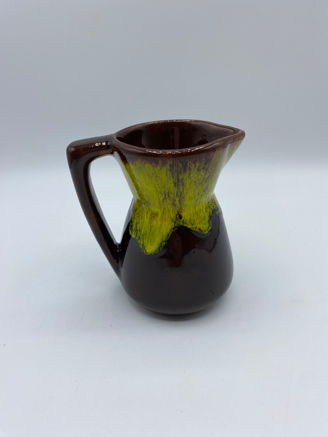 Vintage Unique MCM Bright Yellow Drip Glaze Brown Redware Pottery ...
