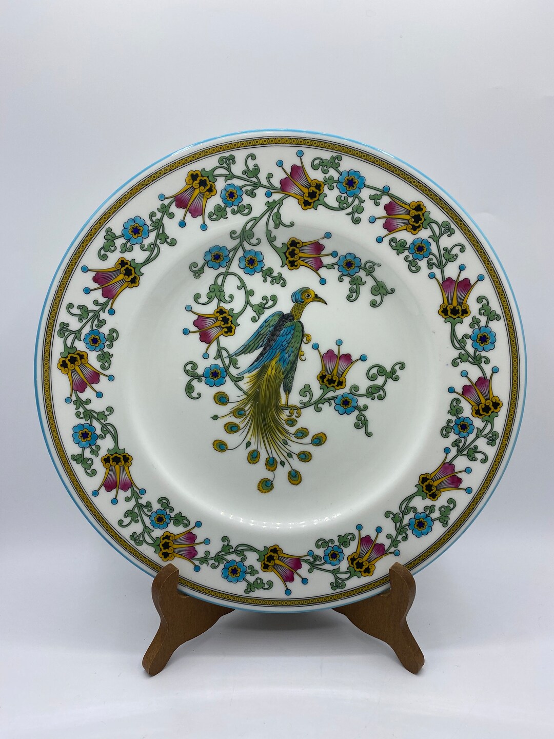 Wedgwood England 10.5 Showcase Cabinet Display Plate / Enameled Peacock ...
