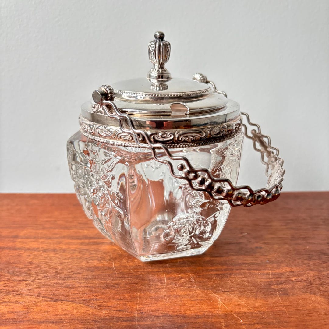 Vintage Louis XVI Style Silver Plated Glass Jam Jar With Handle and ...