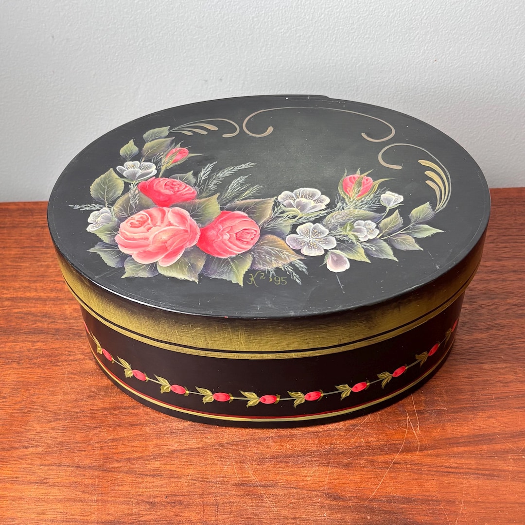 Vintage Toleware Pantry Box: Hand-painted Roses, Shaker Style - Etsy