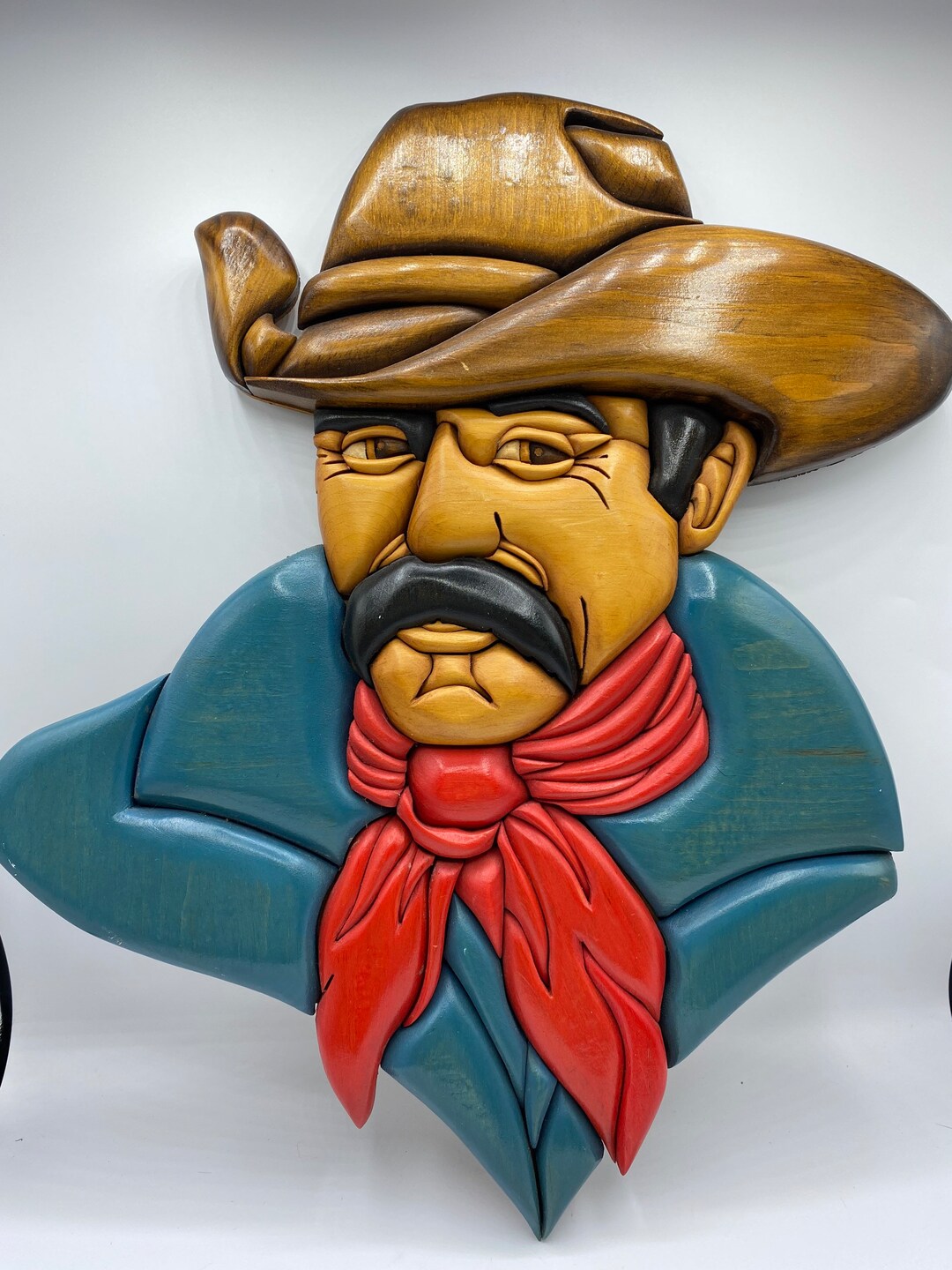 Intarsia Wood Art Cowboy Western Wall Plaque Art, Handcrafted Wood 3 ...