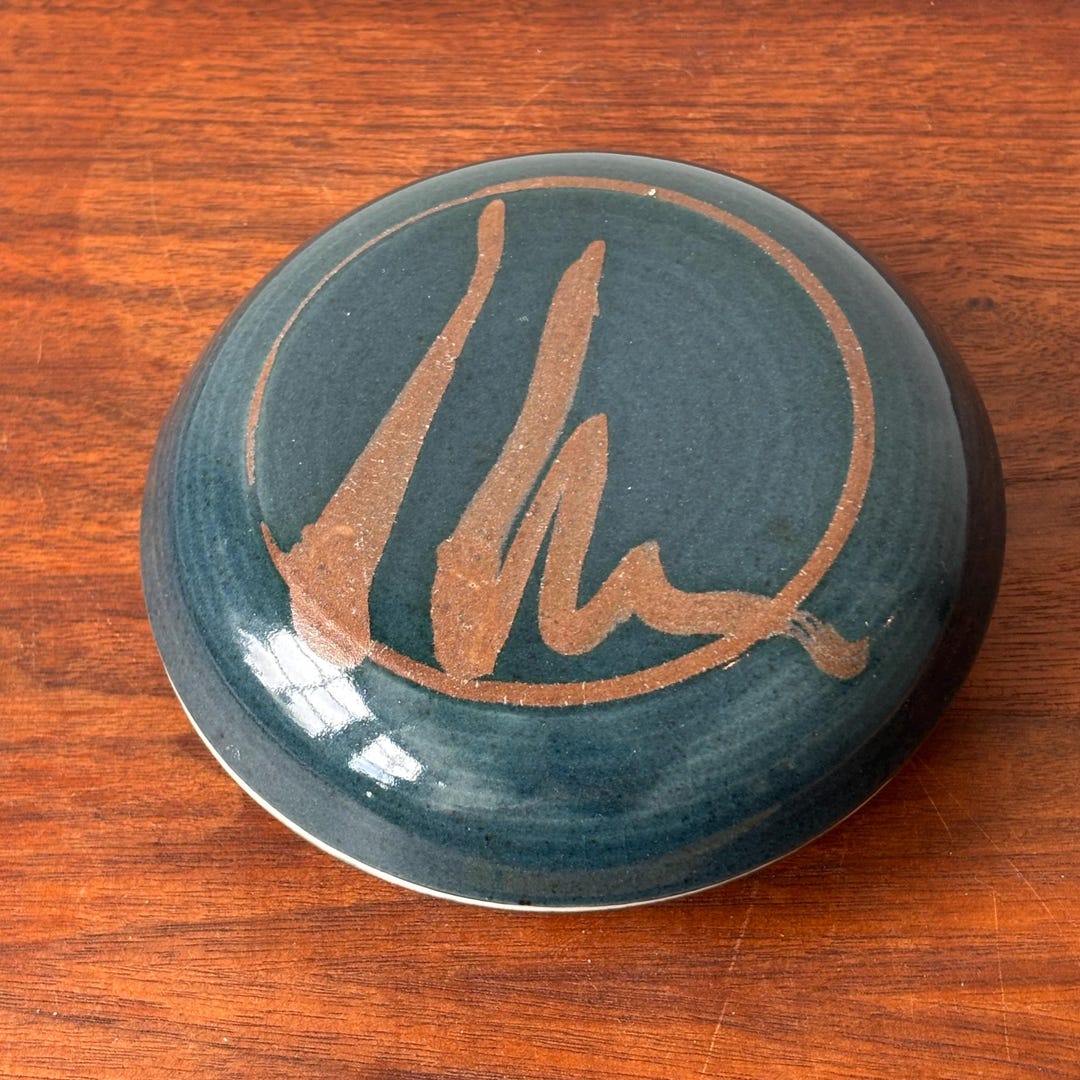 Vintage Robert Tetu Pottery Trinket Box: Blue Red Shino Glaze, Signed ...
