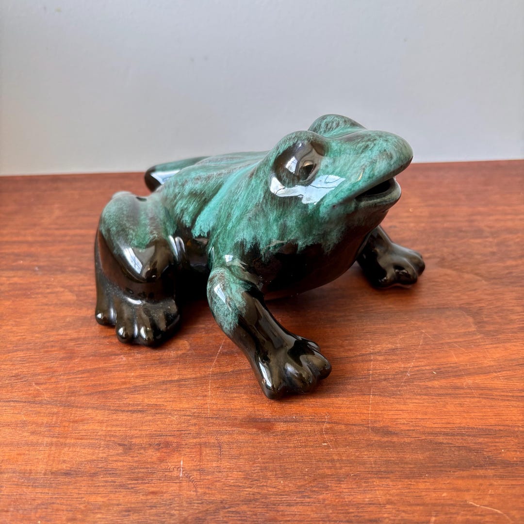 Vintage RARE Blue Mountain Pottery Frog Figurine, Blue Green Drip Glaze ...