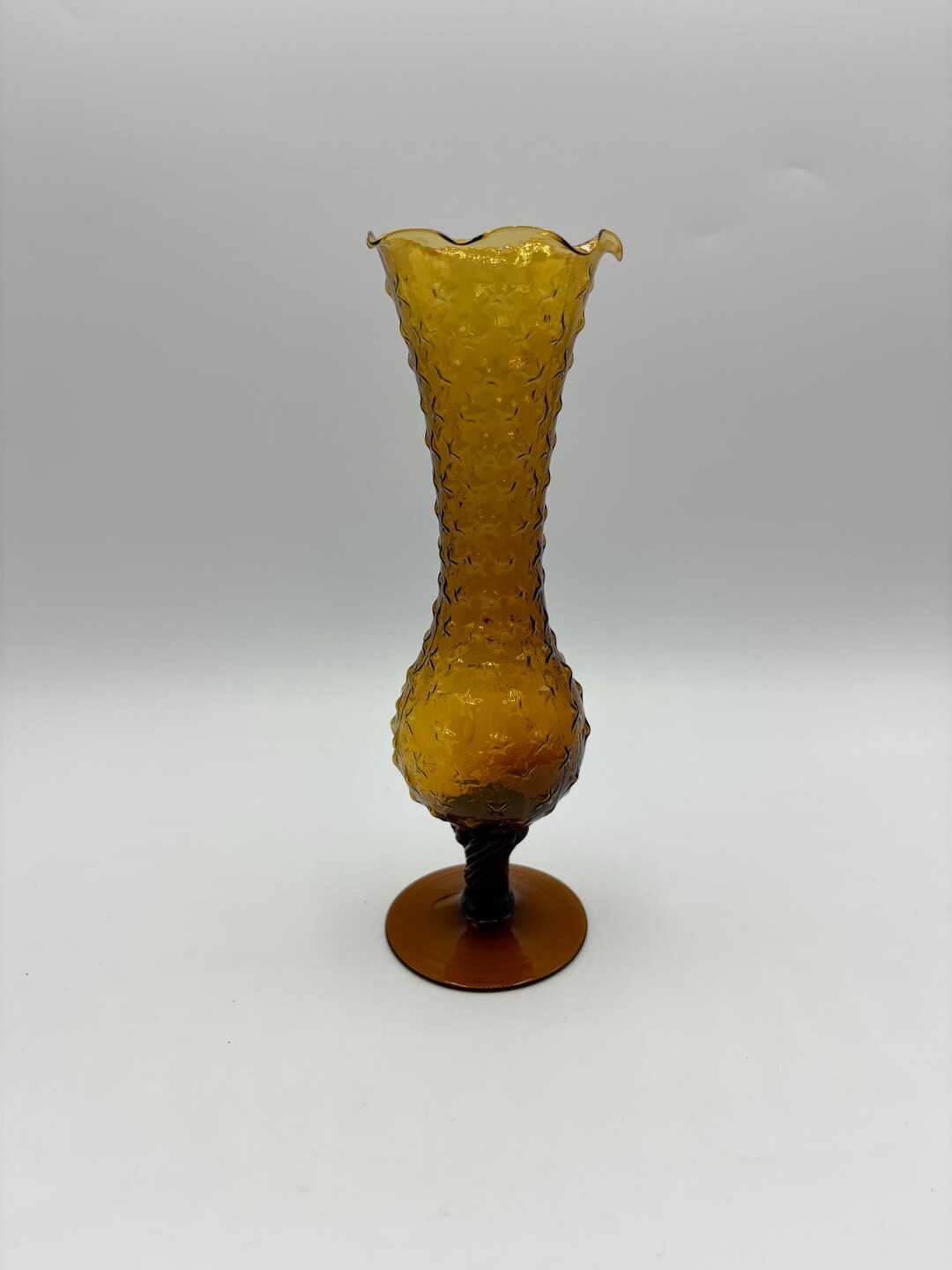 Vintage MCM Amber Ruffle Edge Footed Bud Vase, Star Motif Amber Bud ...