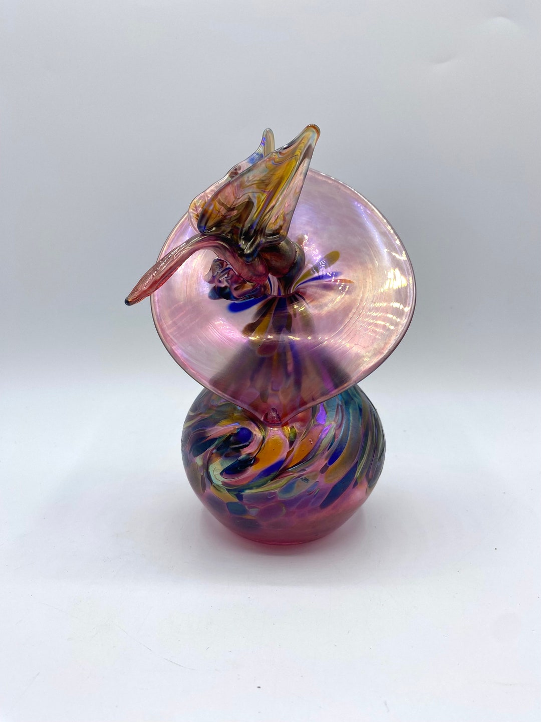 Vintage Daniel Vargas Pink Multi Colour Art Glass Iridescent Jack in ...