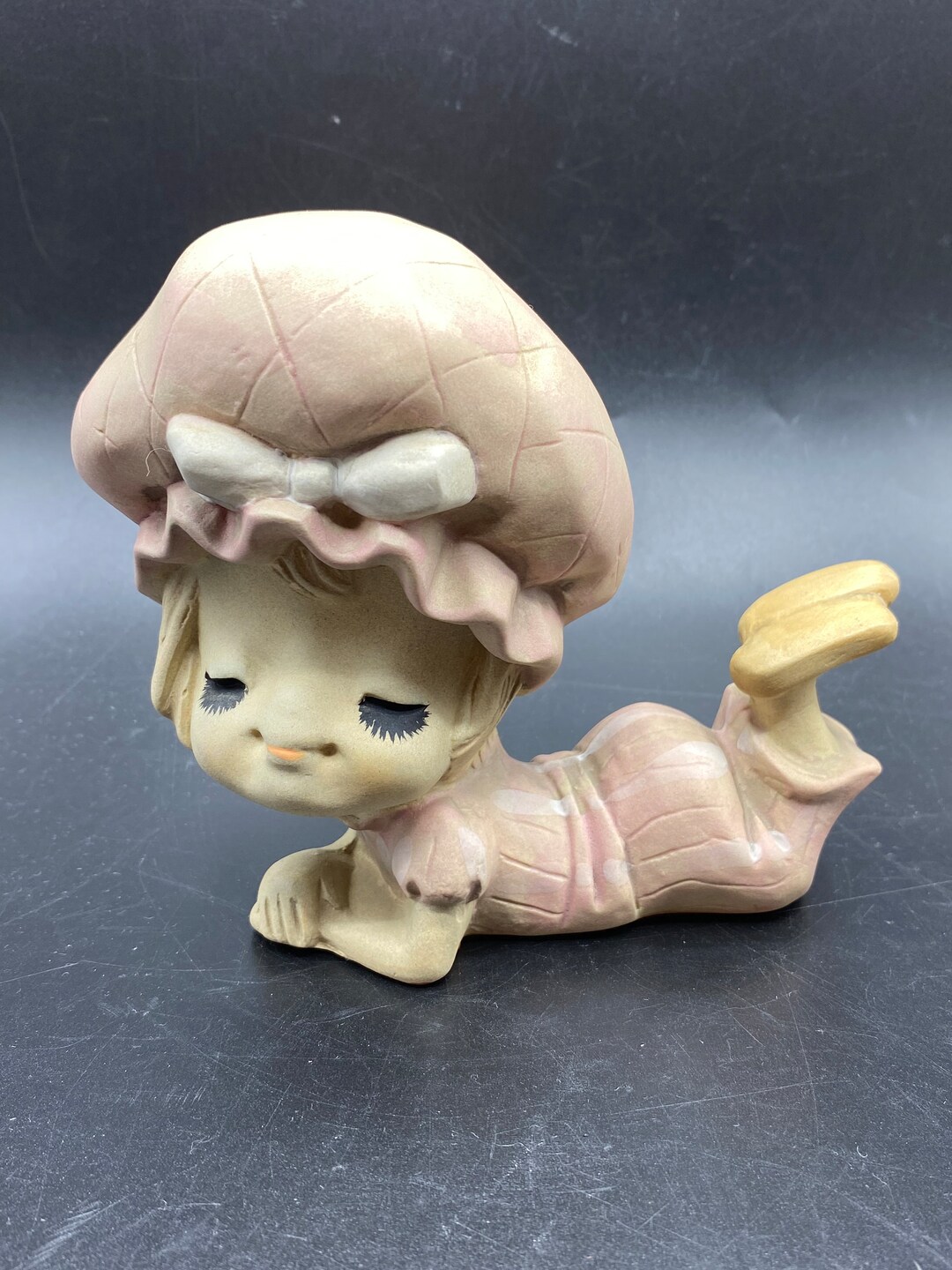 Vintage Genin Trudeau Collectible Japan Pink Bonnet Girl With Black Eye ...
