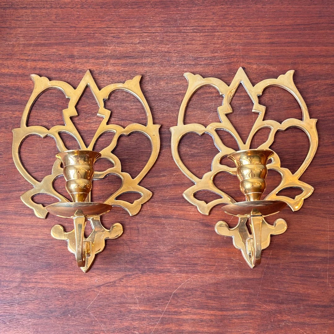 Vintage Brass Lotus Flower Candle Sconces, Brass Wall Candlestick ...