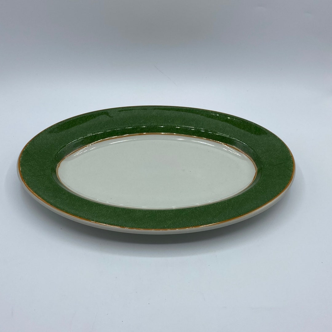 Vintage Clarice Cliff Oval Serving Tray: Green Banded Staffordshire ...