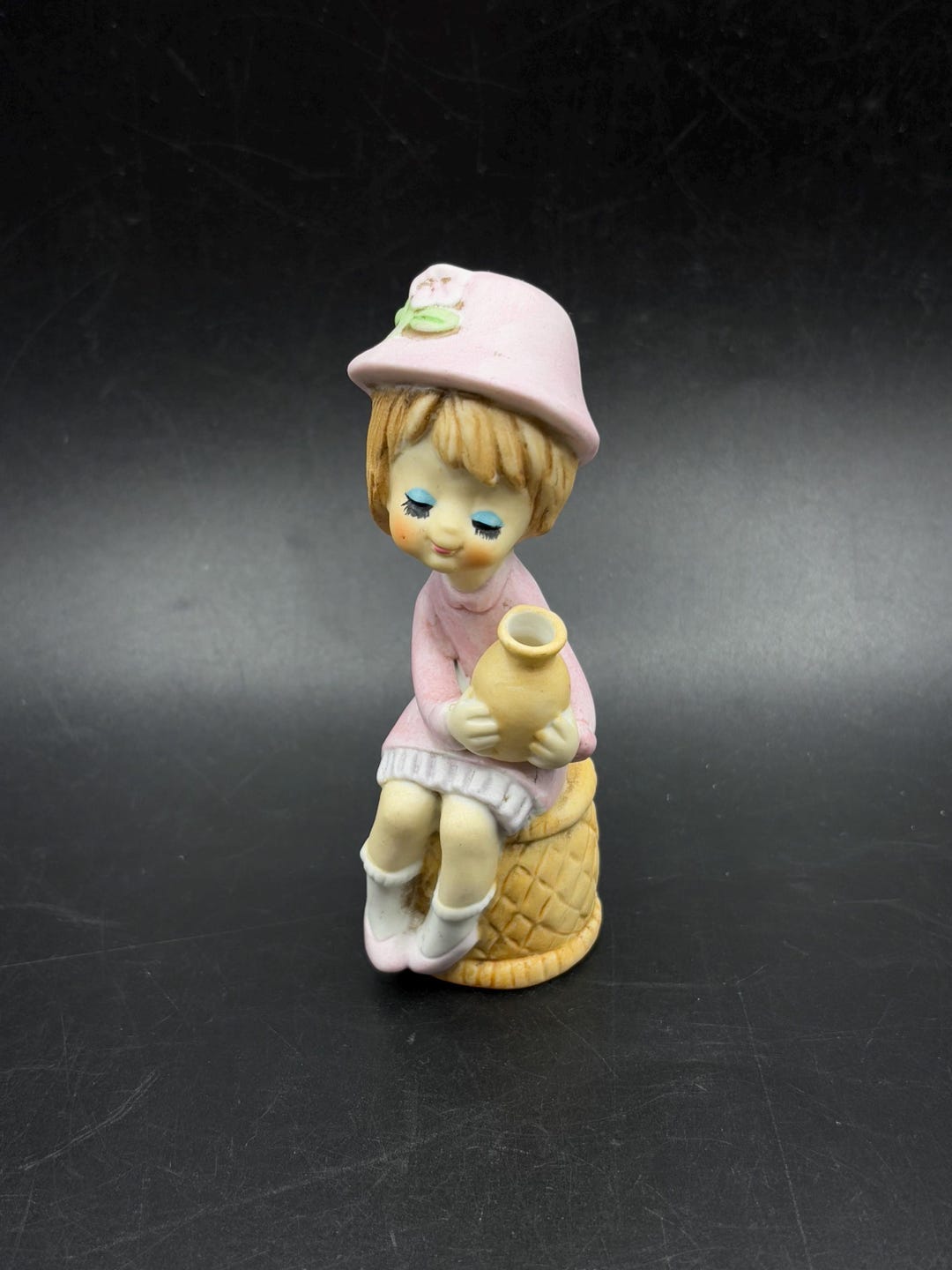 Vintage Genin Trudeau Japan Girl Figurine: Pink Bonnet, Kitschy Decor ...