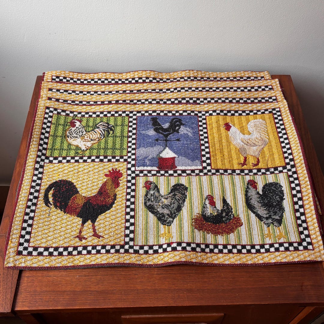 Hen Rooster Chicken Tapestry Placemats Country Farmhouse Set of 4 Croft ...