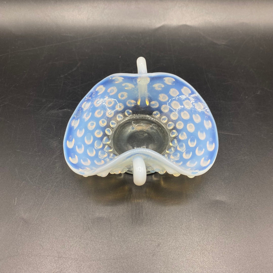 Vintage White Opalescent Hobnail Glass Bowl With Handles Dish 4” - Etsy