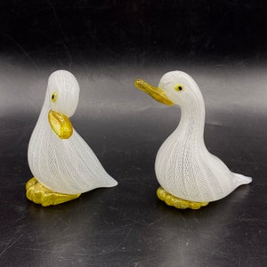Vintage Venetian Murano Italy White and Gold Latticino Zanfirico Ducks ...