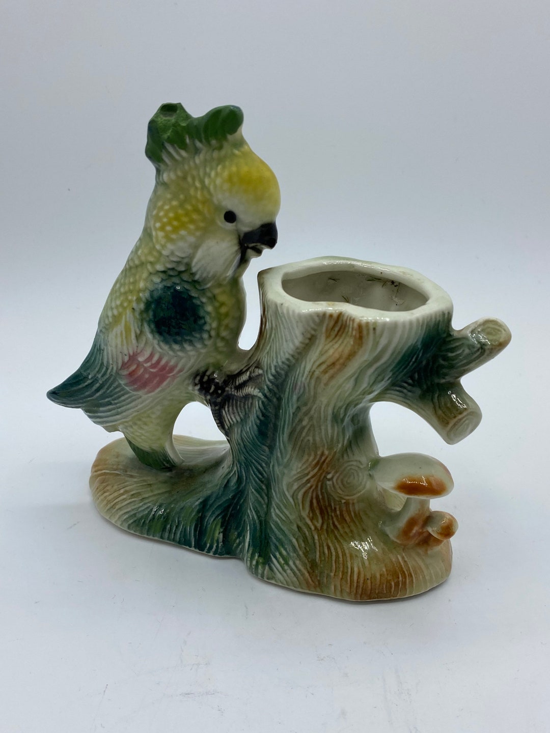 Vintage Pottery Green Cockatiel/parrot on Tree W/mushrooms Planter ...
